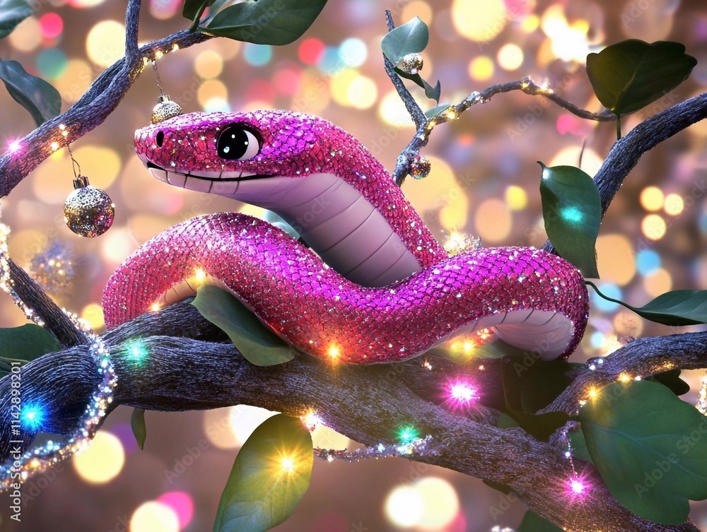 Beautiful fantasy cartoon snake with glitter and sparkle on scales ...