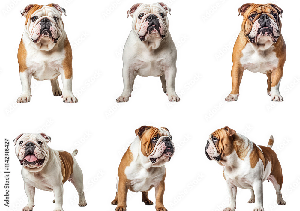 six of a white and brown bulldog against a transparent background the ...