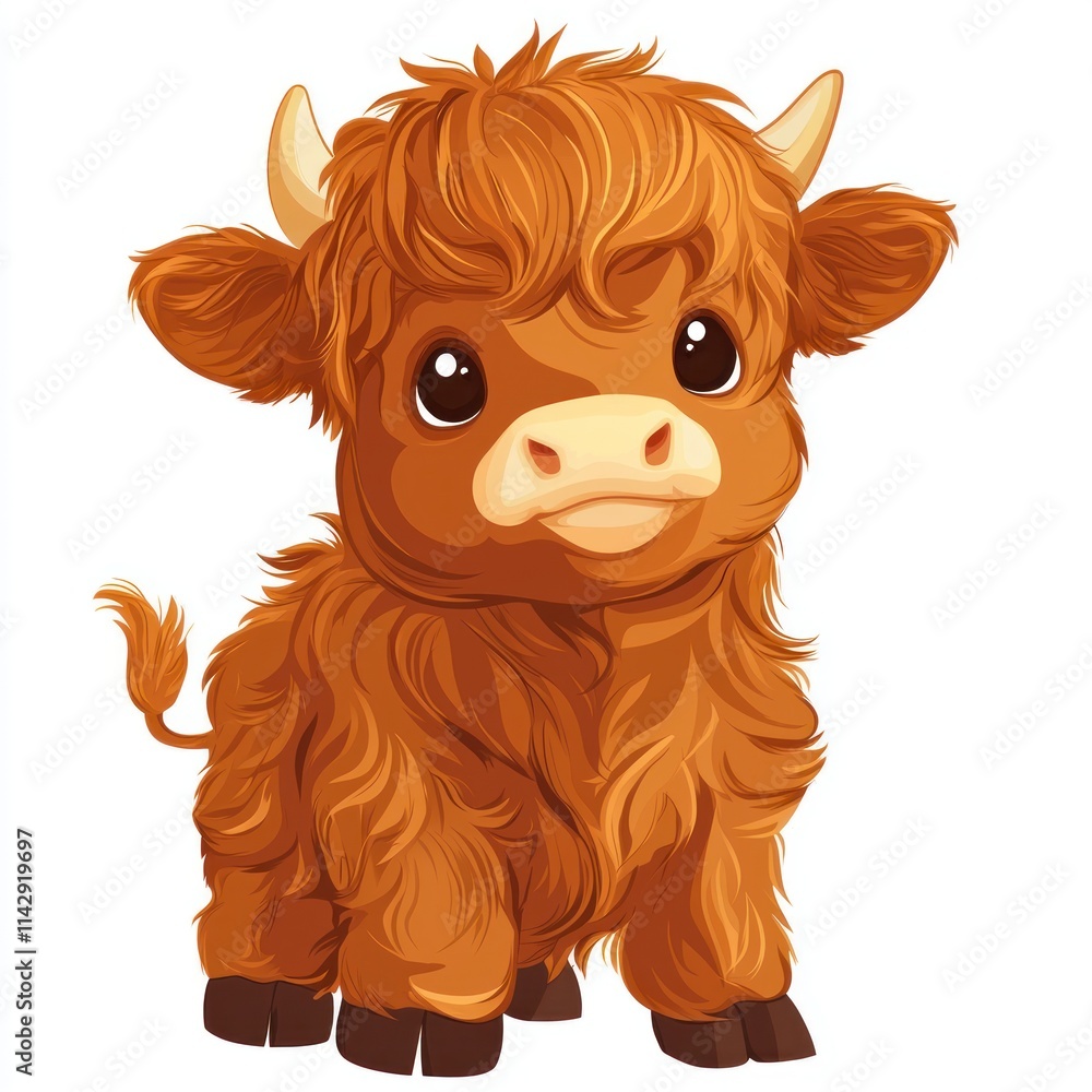Cute cartoon highland cow illustration farm setting digital art playful ...