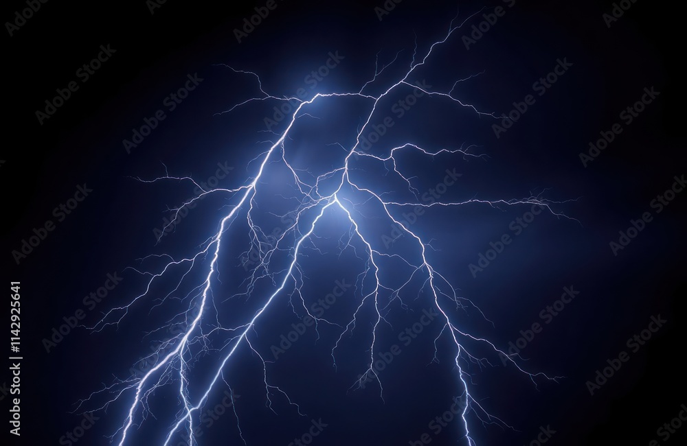 Massive lightning bolt branches illuminates dark night sky. Powerful ...