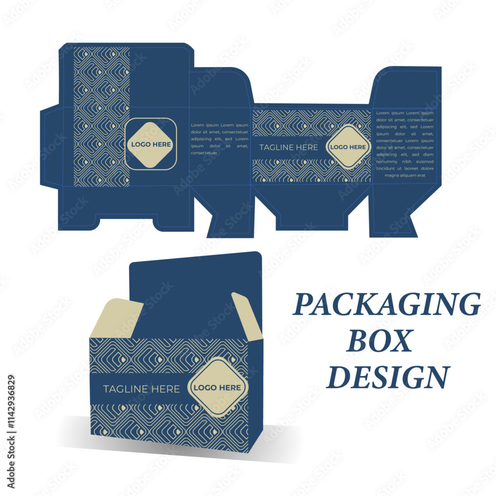 Packaging box design with Box dies line, 3d Box Mockup, icon, frames ...