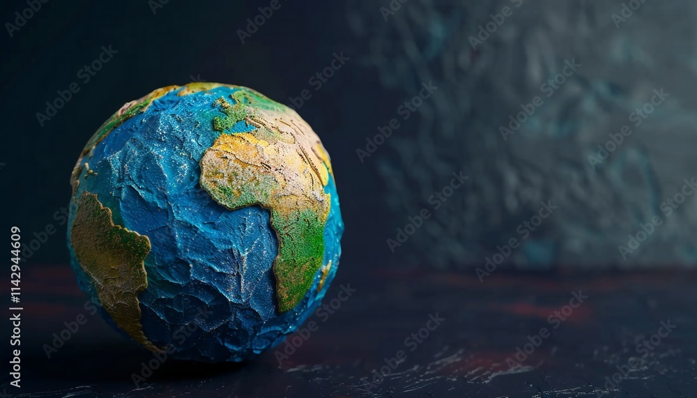 Colorful clay model of the Earth showing continents and oceans with ...