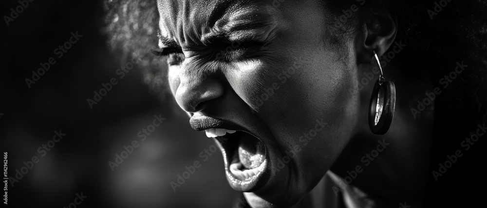 Angry Woman, Black and White Portrait, Powerful Expression, Dramatic ...