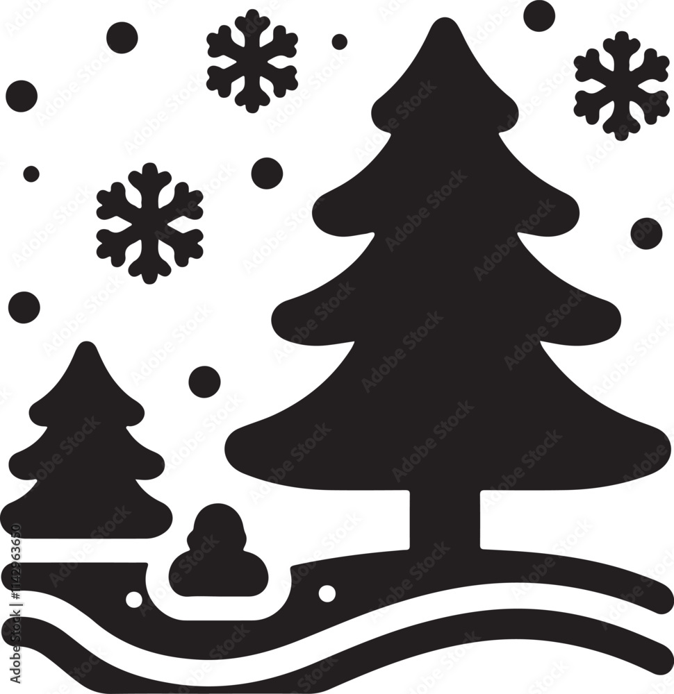 Silhouette vector EPS file of a snowy winter scene, perfect for holiday ...