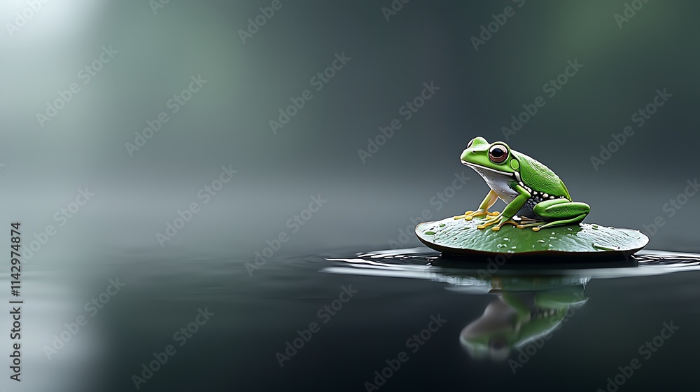 A 3D frog on a lilypad with realistic water ripples and detailed skin ...
