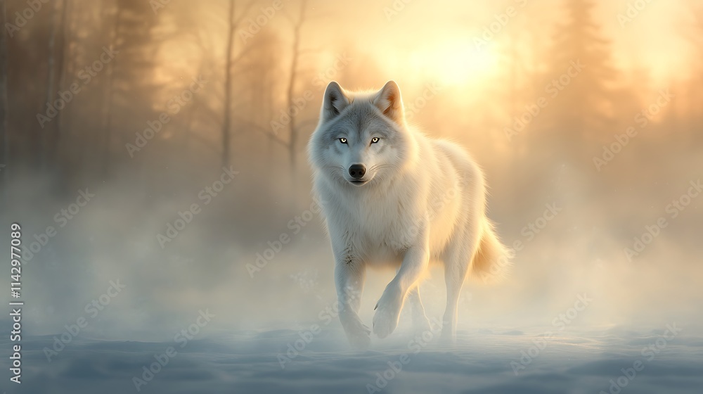 A 4D wolf running under a glowing aurora borealis in a snowy forest ...