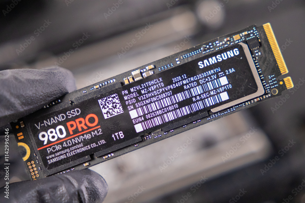 Poznan, Poland - November 25, 2024: close-up of SAMSUNG 1TB M.2 PCIe ...