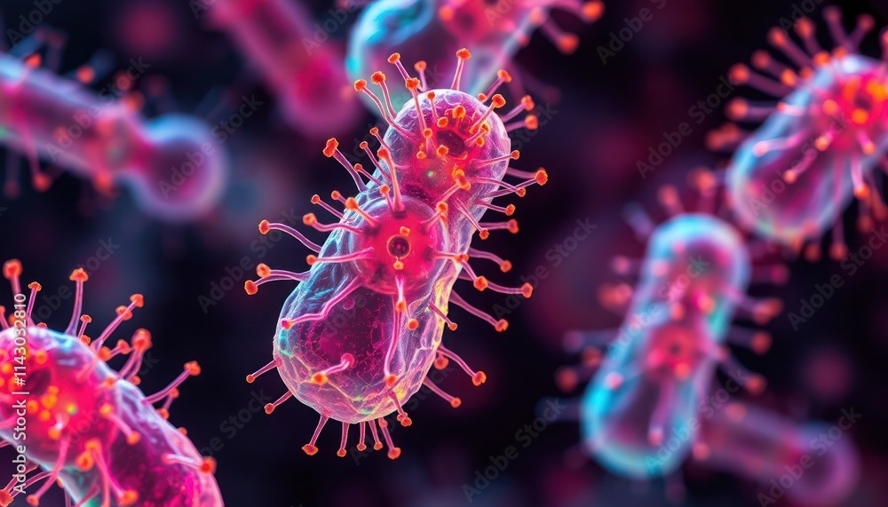 Detailed 3D microcosm illustration of Escherichia Coli bacterial ...