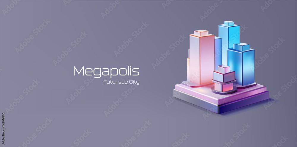 Megapolis, city of the future, 3D icon, glass effect. Technology and ...