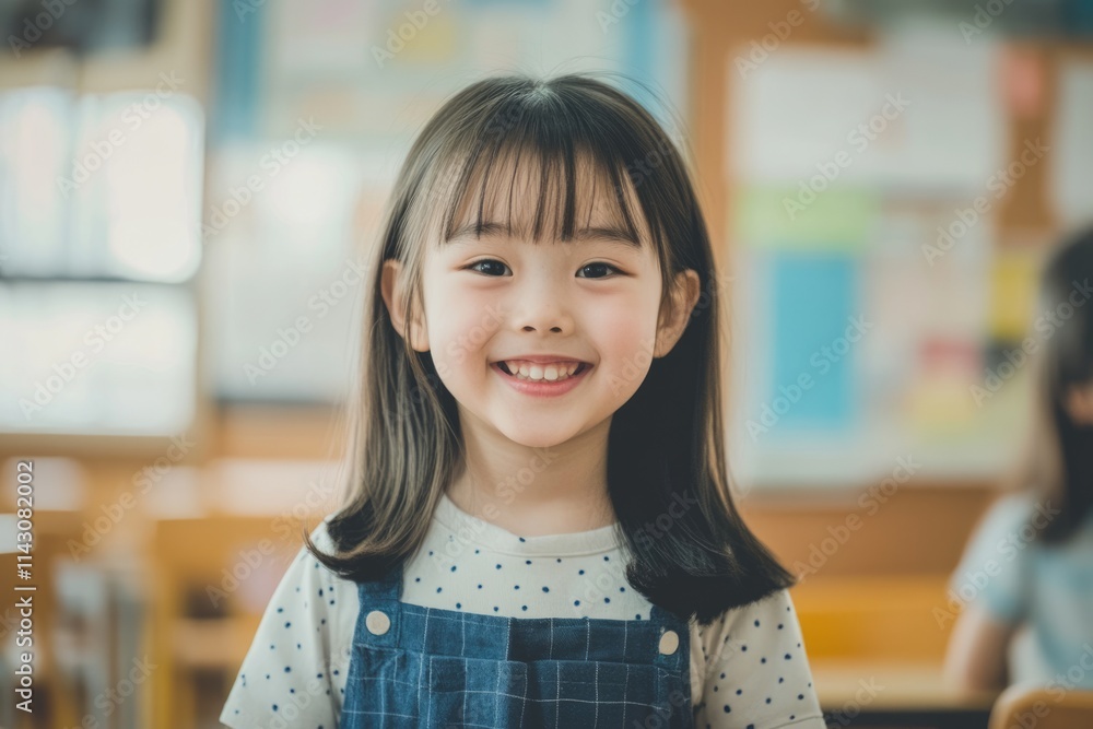 Joyful Young Learner in Classroom Setting: Candid Smile Captured During ...