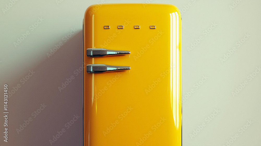 Yellow fridge with a modern finish. Vintage style. Refrigerator ...