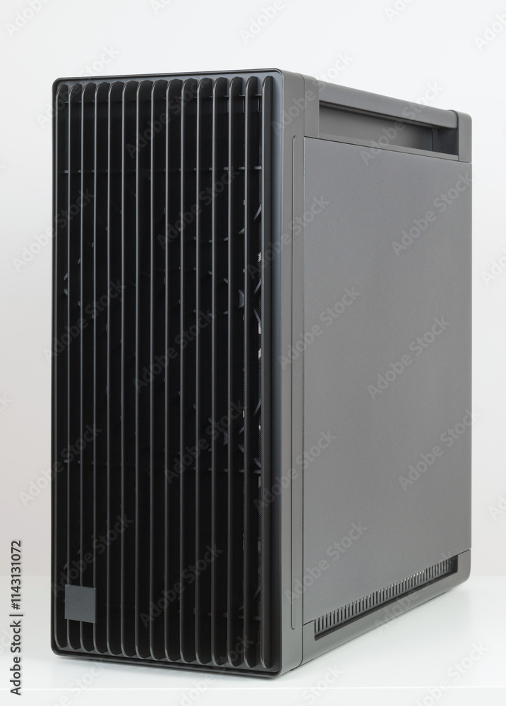 Stock-Foto „Side view of empty big tower, PC case, chassis, 15.5 mm ...