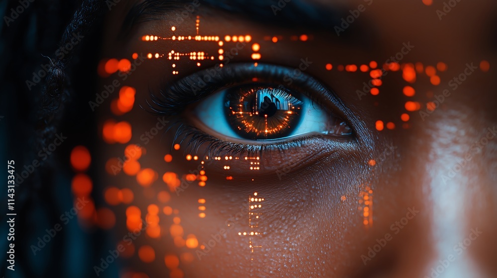 Digital blue eye with data visualization charts and graphs floating in ...