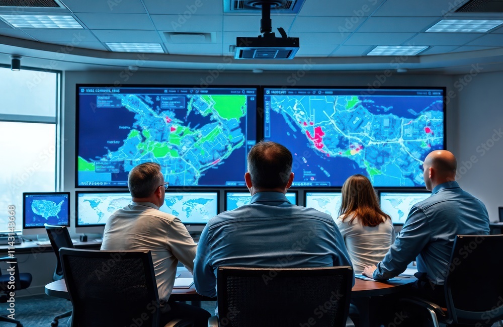 Emergency coordinators monitor disaster areas, business impact maps in ...