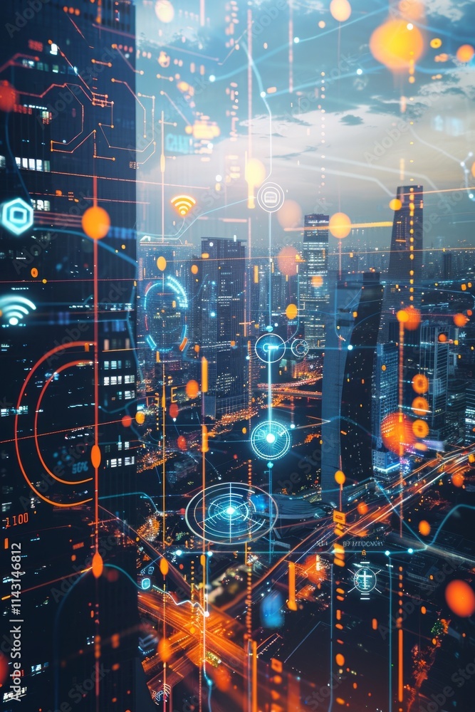 Futuristic 5G network digital hologram and Internet of Things (IoT ...