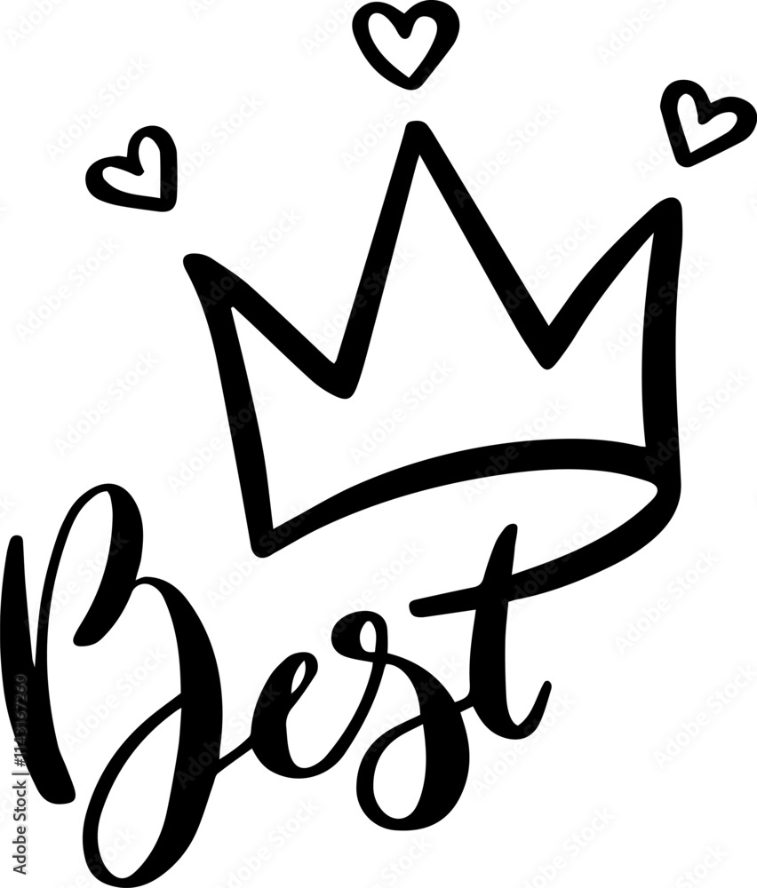 Simple, hand drawn design featuring a crown with three hearts above it ...