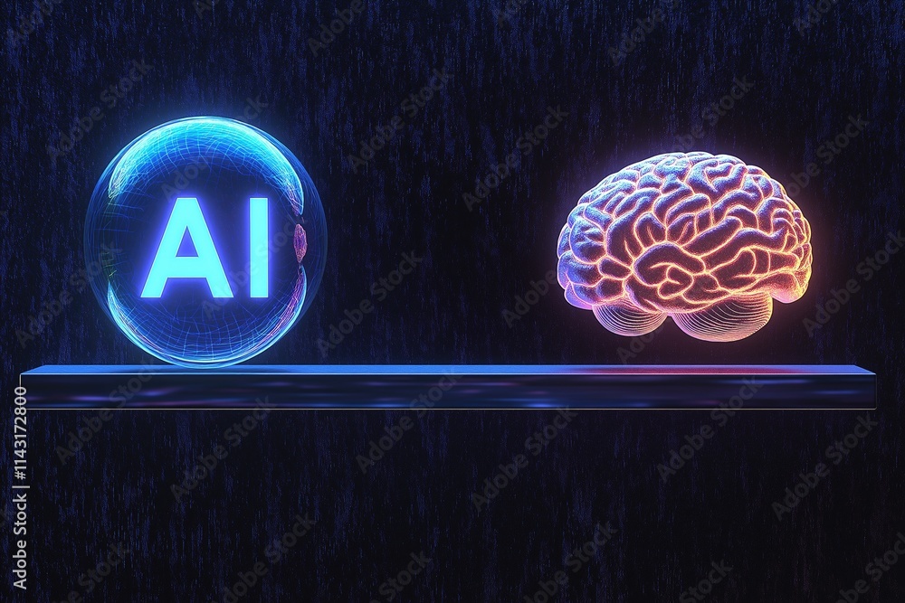 AI vs Human Brain Conceptual Illustration with Futuristic Digital ...