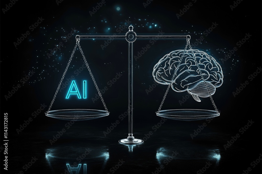 AI vs. Human Brain on Balanced Scales Conceptual Digital Art Shows ...