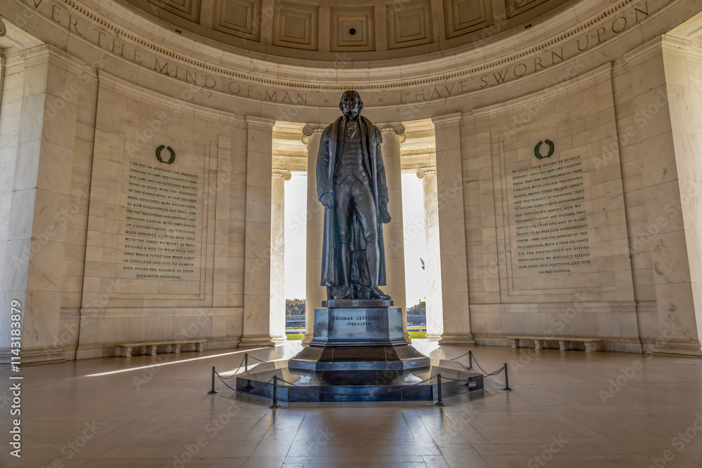 The Thomas Jefferson Memorial statue in Washington DC showcases the ...