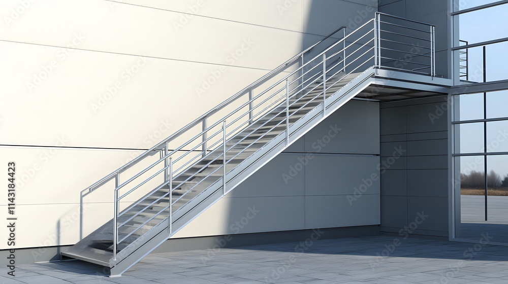 A metal stair structure made of stainless steel serves as a stairway to ...