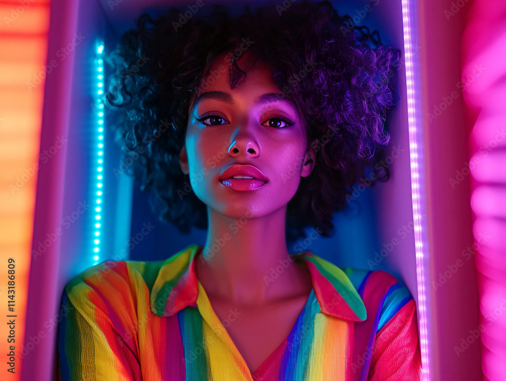 Mujer trans junto a los colores de la bandera LGTB que luce con orgullo ...