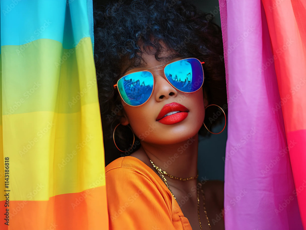 Mujer trans junto a los colores de la bandera LGTB que luce con orgullo ...