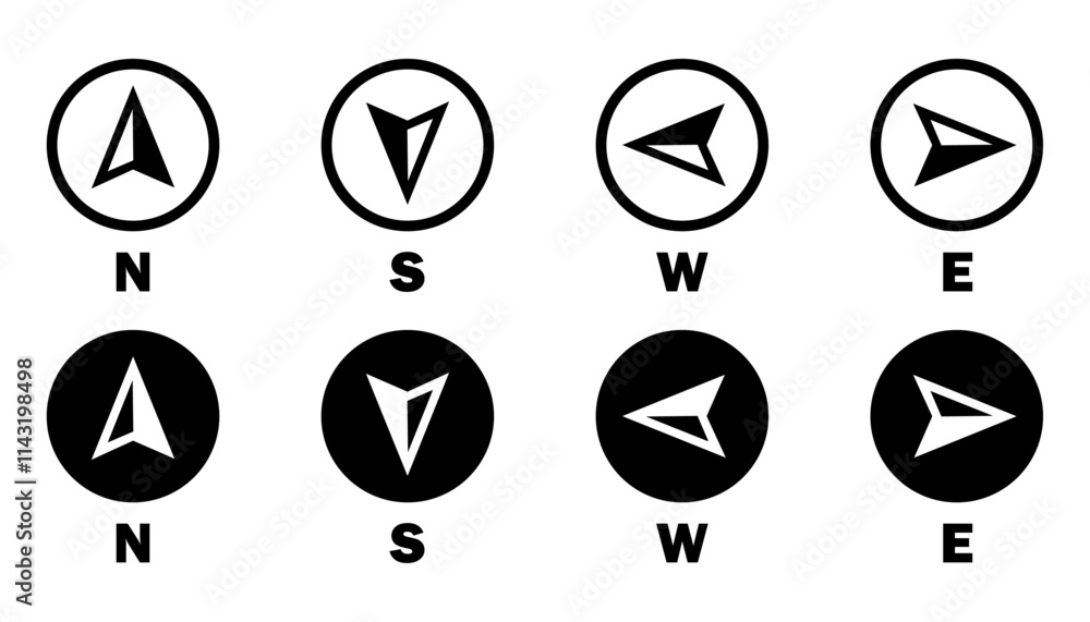 Vector de Stock Compass icons set of four cardinal directions. North ...