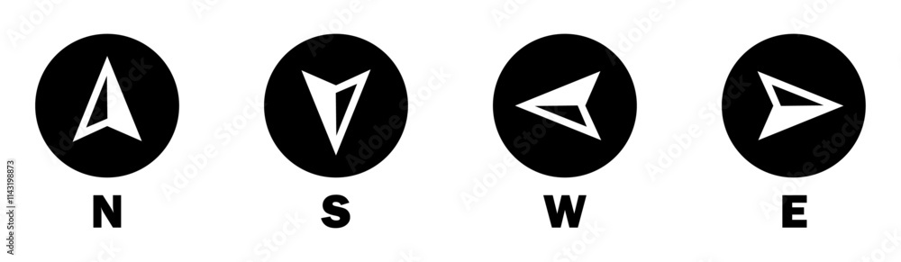 Compass icons set of four cardinal directions. North, South, West, East ...