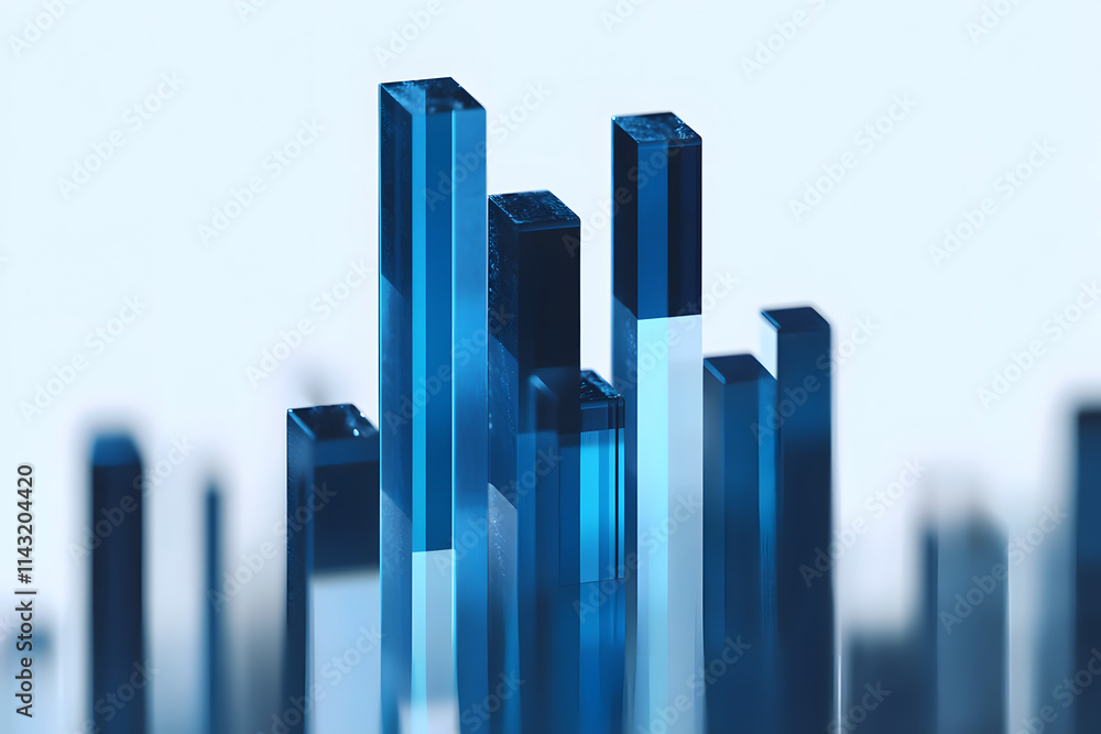 Abstract digital illustration displaying a bar chart with blue-colored ...