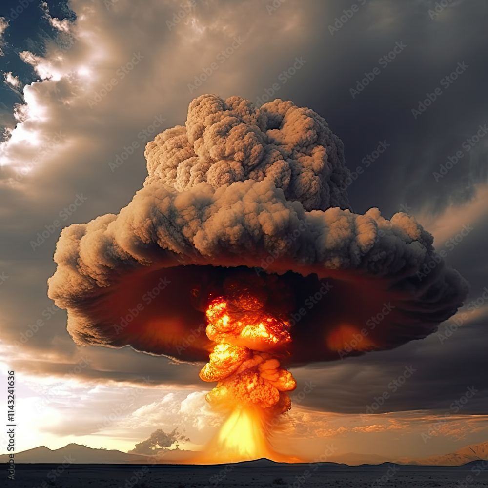 Stock-Foto „End of days concept. Nuclear bomb explosion, humanity ...
