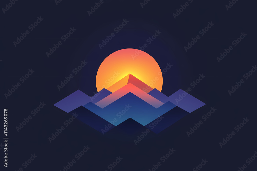 Minimalist vector logo design of a rising sun created from triangles ...
