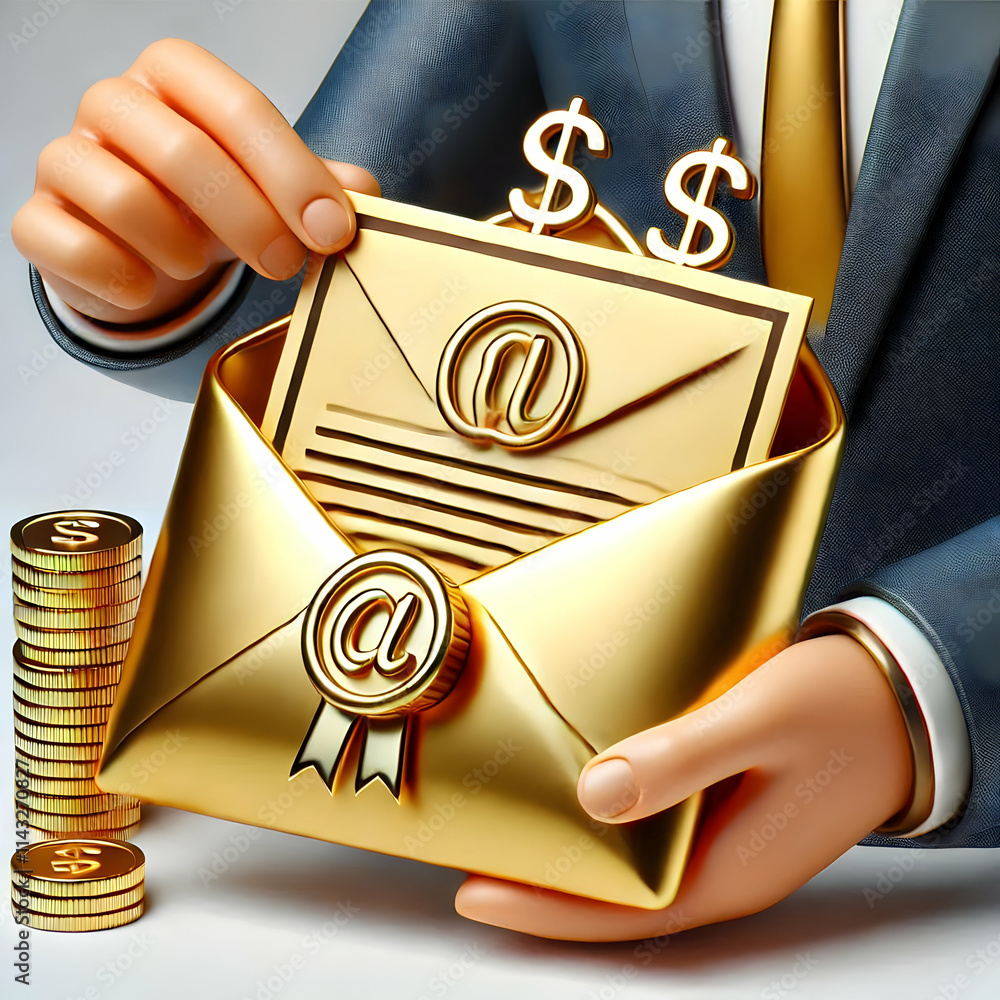 3D Macro Golden Envelope Opening Hands Concept Signifying Award ...