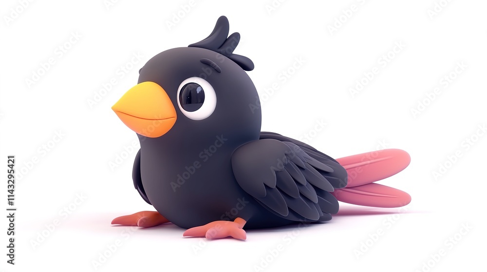 Kawaii vector illustration of a chough bird lying down, featuring a ...