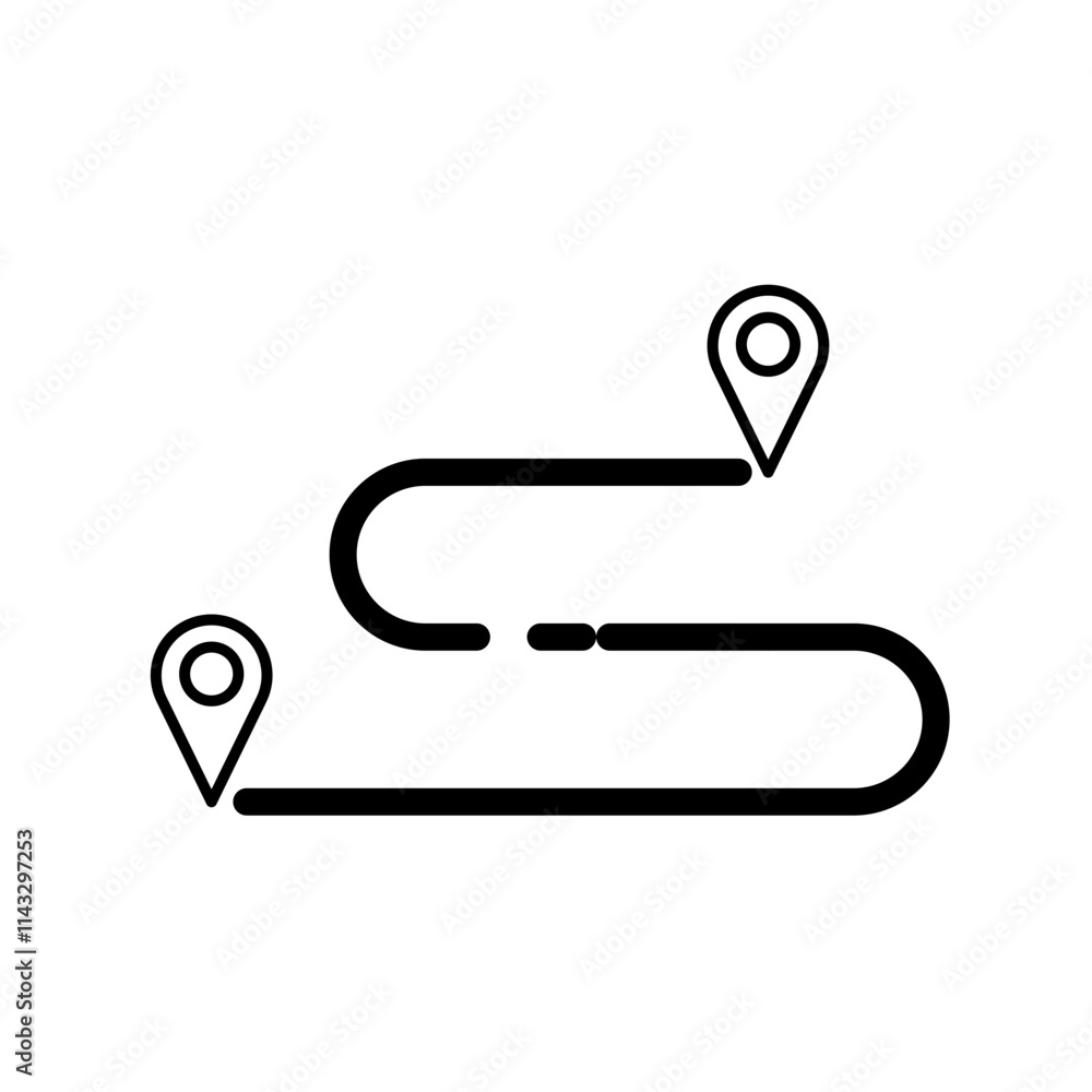 travel route icon with map pin, simple flat style, illustration, logo ...