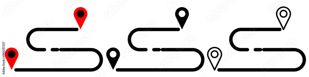 travel route icon with map pin, simple flat style, illustration, logo ...