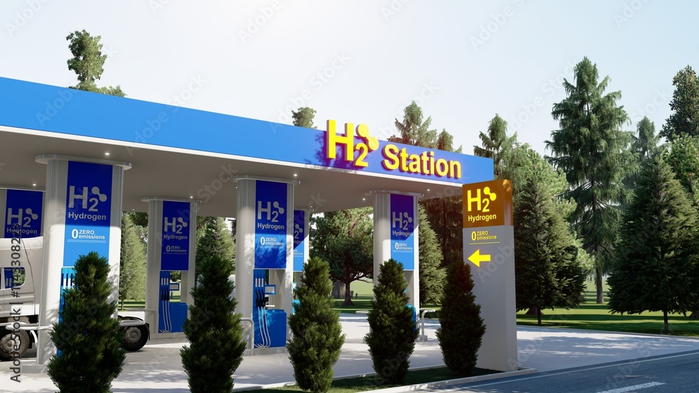 Hydrogen charging gas station. Hydrogen refueling the car on the ...