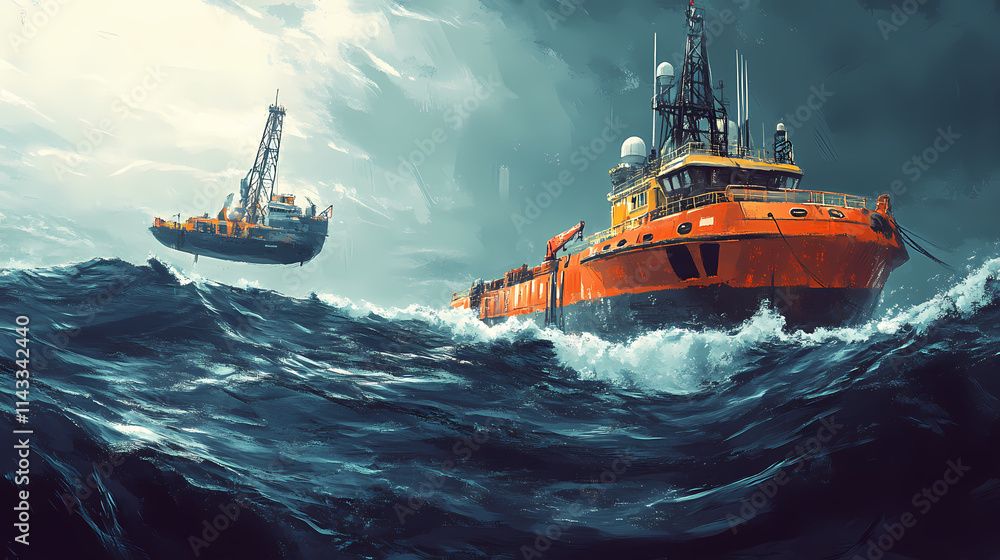 Ilustración de Stock Experienced geoscientists from an offshore survey ...