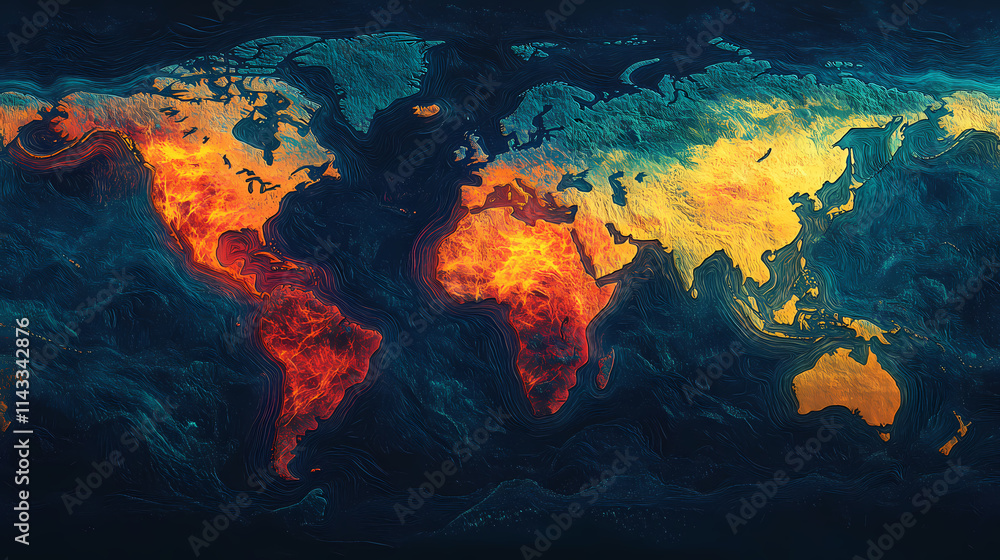 Global seismic activity visualized on a vibrant colorful map ...