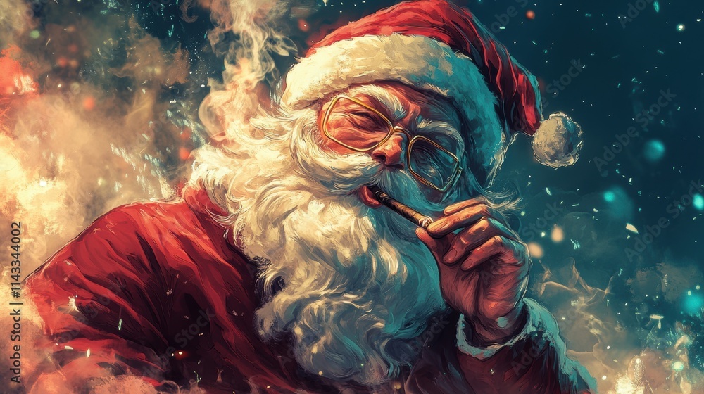 Santa Claus smoking a cannabis joint. Christmas concept art ...