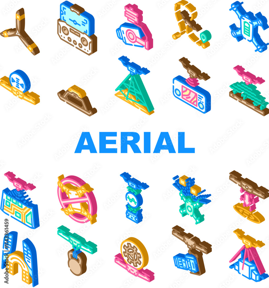 unmanned aerial vehicle drone uav icons set vector. quadcopter ...