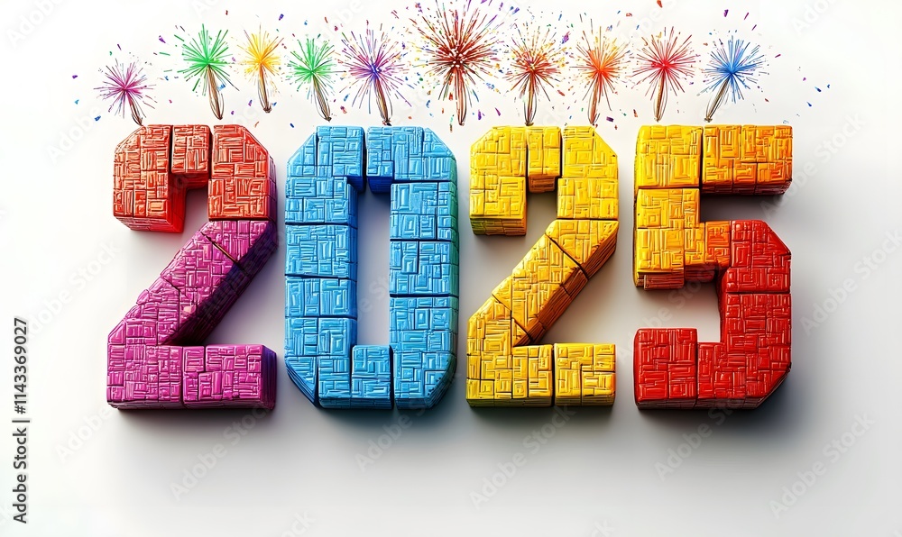 2025 year with block letters and fireworks. Stock Illustration | Adobe ...