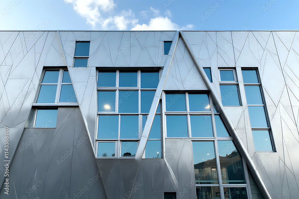 The exterior wall of a contemporary commercial style building with ...