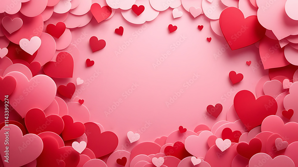 Valentine's Day Background - Pink and Red Hearts in a Romantic Design - Border Frame design with ...
