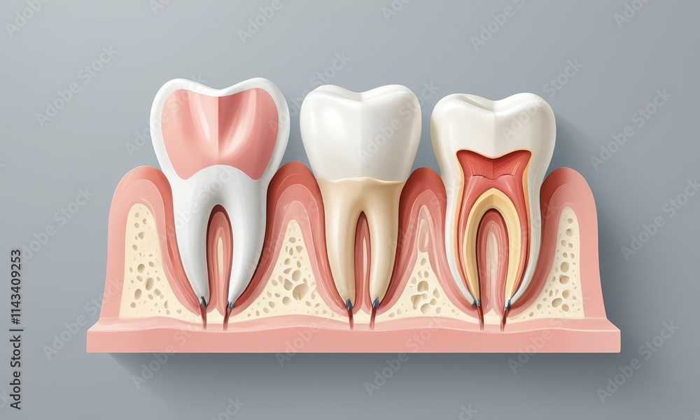 Dental Anatomy Illustration: A detailed cross-section of teeth ...