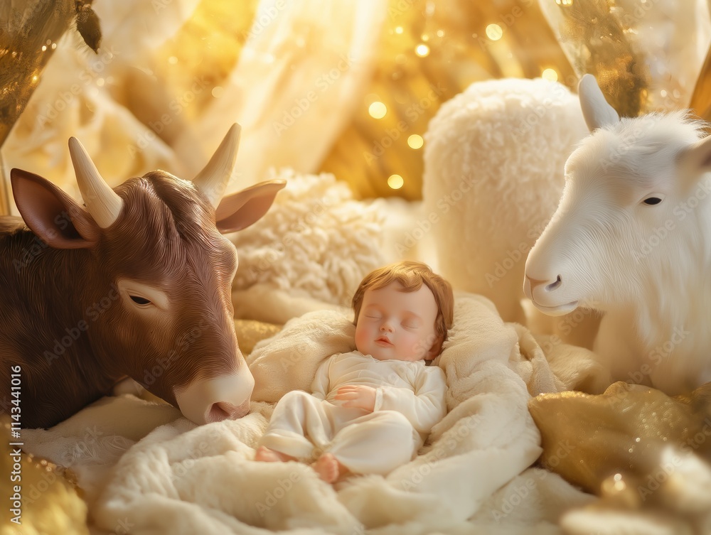 Nativity Scene Featuring Baby Jesus with Animals Christmas Generative ...