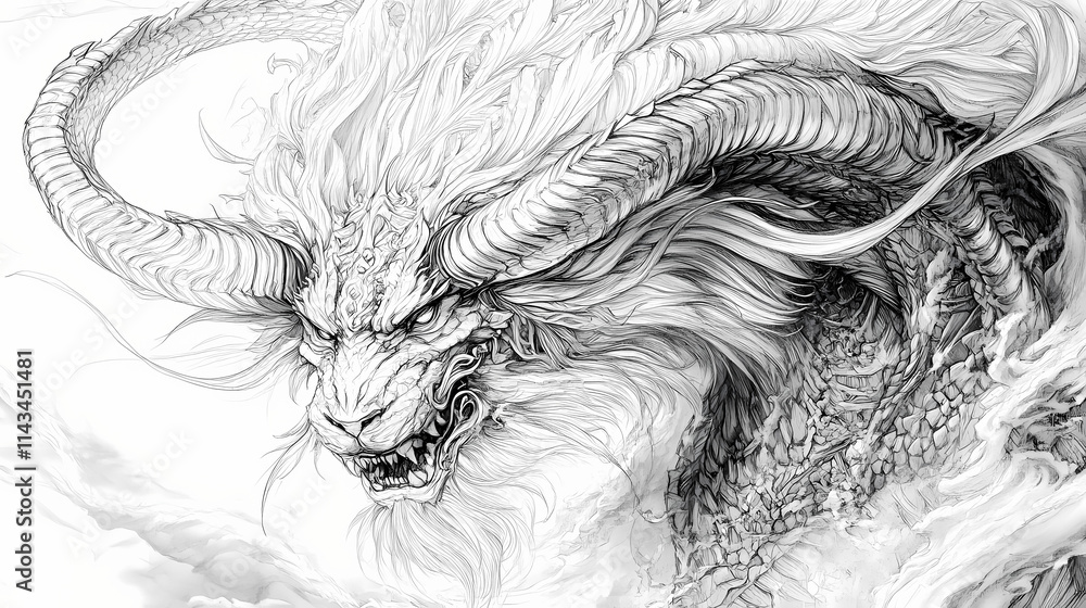 Detailed pencil drawing of mythical creature with powerful and majestic ...
