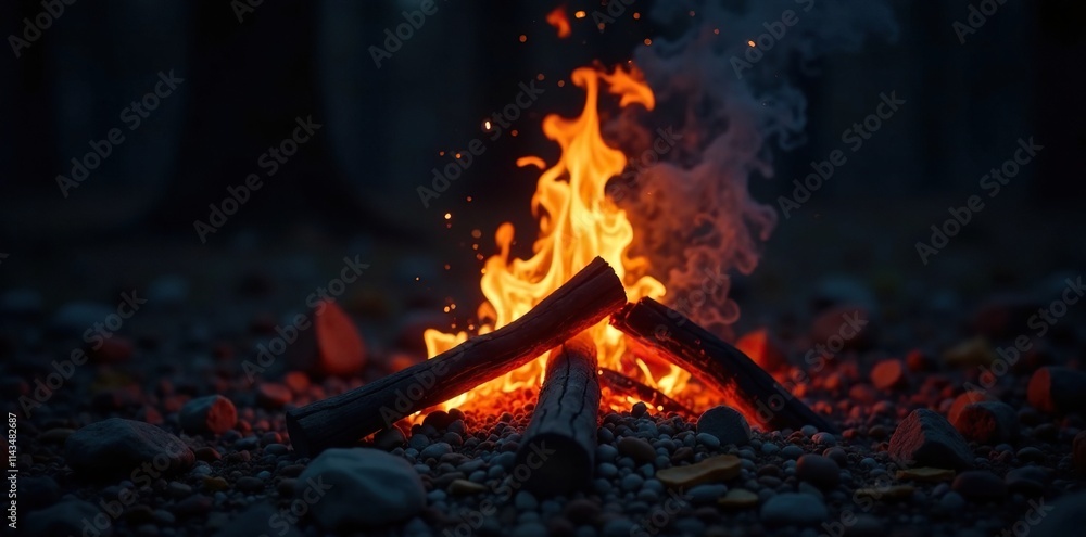 Black background with softly glowing bonfire embers, soft tones, ember ...