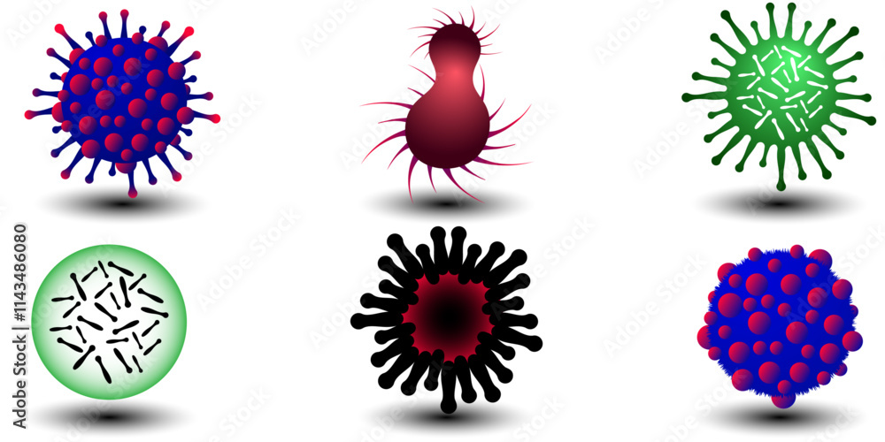 Viruses, germs and bacteria, microorganism types. Illness or disease ...