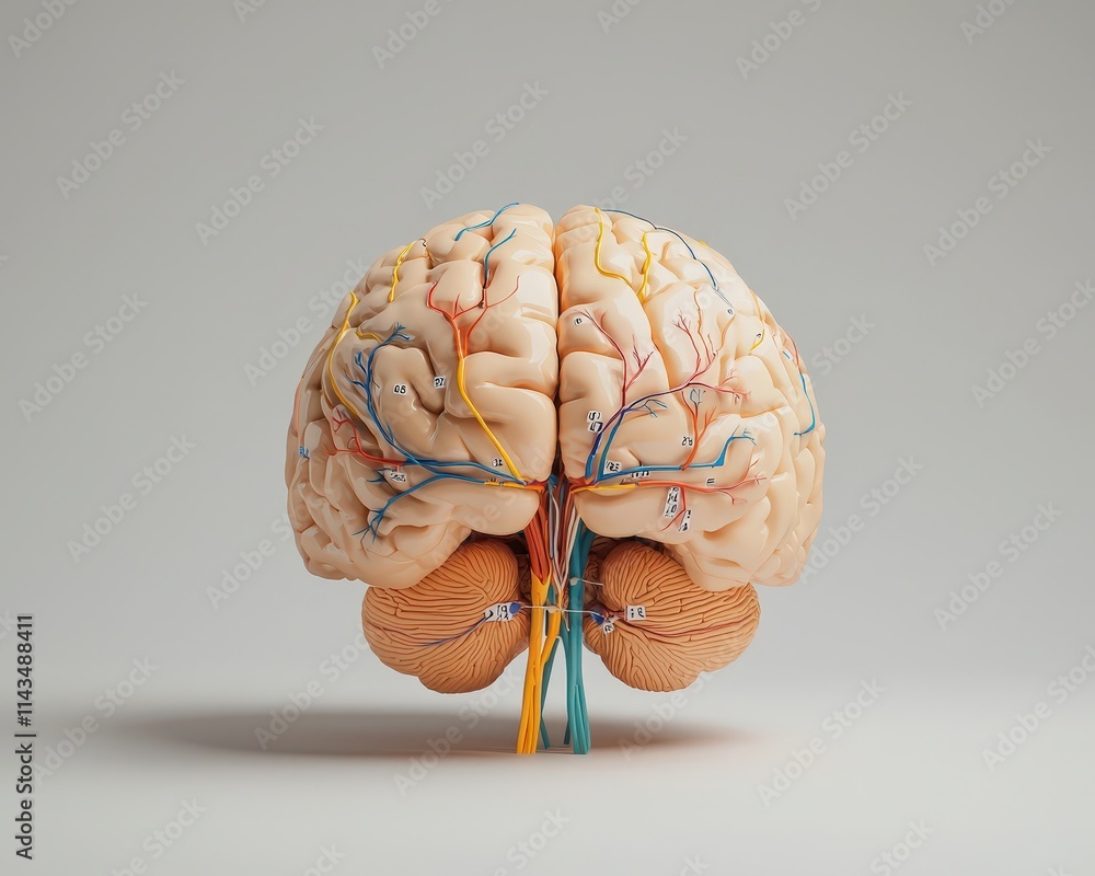 Human brain with labeled cranial nerves and their pathways Stock ...