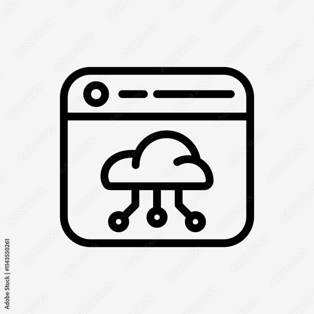 Icon Line web window panel with Cloud system. Technology and system concept, Outline style ...